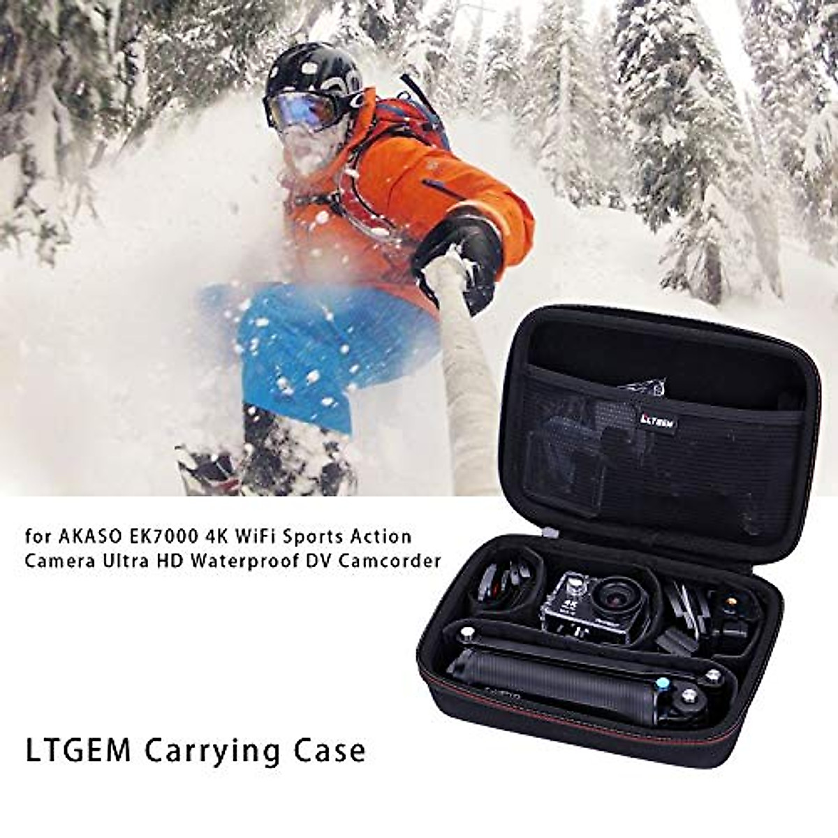 LTGEM AKASO Camera Case EVA Hard Case for AKASO EK7000/EK7000 Pro, Brave 4/7, V50X/V50 Elite Sports Action Camera (Camera + Mounts + Accessories Case)