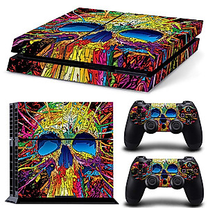 UUShop Skin Decal Sticker Cover Set for Sony PS4 Console and 2 Dualshock Controllers Skin Colorful Skull 2