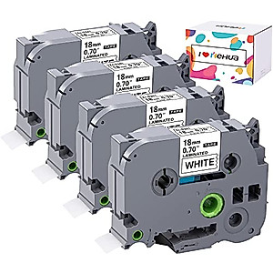 Hehua 18mm 0.7 Extra Strength Adhesive Laminated White Tape Compatible for Brother TZe-S241 TZeS241 TZ-S241 TZS241 for Ptouch PT D400 D600, 3/4'' x 26.2ft Black on White, 4 Pack