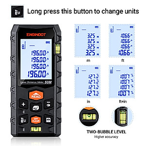 Laser Measure 196Ft, ENGiNDOT Digital Laser Distance Meter with 2 Bubble Levels, M/in/Ft/Ft+in Switch, IP54 Waterproof & Dust-Proof, Backlit LED, Measure Distance, Area, Volume, Pythagorean Mode