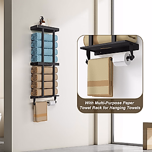 XWF Bathroom Towel Storage Rack，Wall Mounted Metal Bathroom Organizer,Wall Mounted Roll Towel Rack 30-Inch with Shelf for 6 Large Towels (Black)