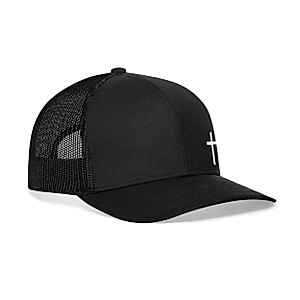HAKA Embroidered Cross Trucker Hat for Men & Women, Black Baseball Cap, Mesh Snapback, Christian Jesus Cross Hat (Black)