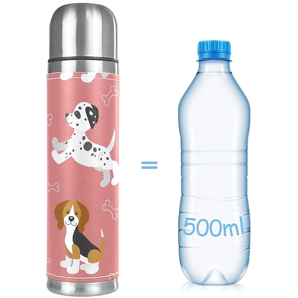 Stainless Steel Leather Vacuum Insulated Mug Puppy Dog Beagle Thermos Water Bottle for Hot and Cold Drinks Kids Adults 16 Oz