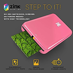 KODAK Step Instant Color Photo Printer with Bluetooth/NFC, Zink Technology & KODAK App for iOS & Android (Pink) Prints 2x3” Sticky-Back Photos.