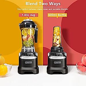 AMZCHEF Professional Blenders for Kitchen, 1800 W Smoothie Blender with 2 Blend Way, 4 Functions and 3 Speeds, 63 oz Blender for Smoothies, Frozen Drinks, Ice Cream, Soup, 20 oz Blender Bottle, Black