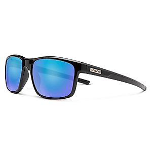 Suncloud Respek Polarized Sunglasses – 100% UV Protection – Comfortable Fit, Trendy Design – for Men & Women – Black + Polarized Blue Mirror Lenses