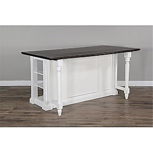Pemberly Row 71.5" x 38" Farmhouse Wood Kitchen Island with Adjustable Shelves, Ample Storage Space, in White & Dark Brown Finish