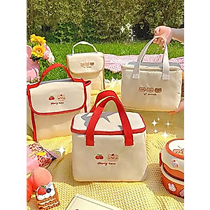 LaurelTree Aesthetic Kawaii Cute Lunch Bag Box Insulated Leakproof Waterproof Durable for Women Girls Kids Office School (Bear-Bucket)