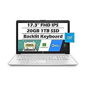 HP 17.3" Laptop (Latest Model), 11th Gen Intel Core i5-1135G7 Processor, 20GB DDR4 RAM, 1TB PCIe SSD, Full HD IPS Display, Backlit Keyboard, Intel Iris Xe Graphics, Windows 11 Home, Silver