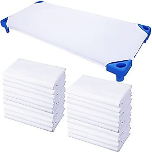 20 Pcs Daycare Cot Sheets for Toddler and Preschool Pure Cotton Breathable Fabric White Cot Sheets Standard Daycare Cot Bed Fitted Sheet for Boys and Girls, 51.18'' W x 23.62'' L (20 Pcs)