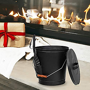 F2C Ash Bucket with Lid and Shovel 5.15 Gallon Large Galvanized Metal Coal and Hot Ash Pail for Fireplace, Fire Pits, Wood Burning Stoves, Grill, Outdoor, Black