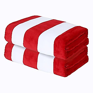 Exclusivo Mezcla 2-Pack 100% Cotton Oversized 35"x70" Cabana Stripe Beach Towels, Super Absorbent Soft Plush Pool Towel, Bath Towel (Red)