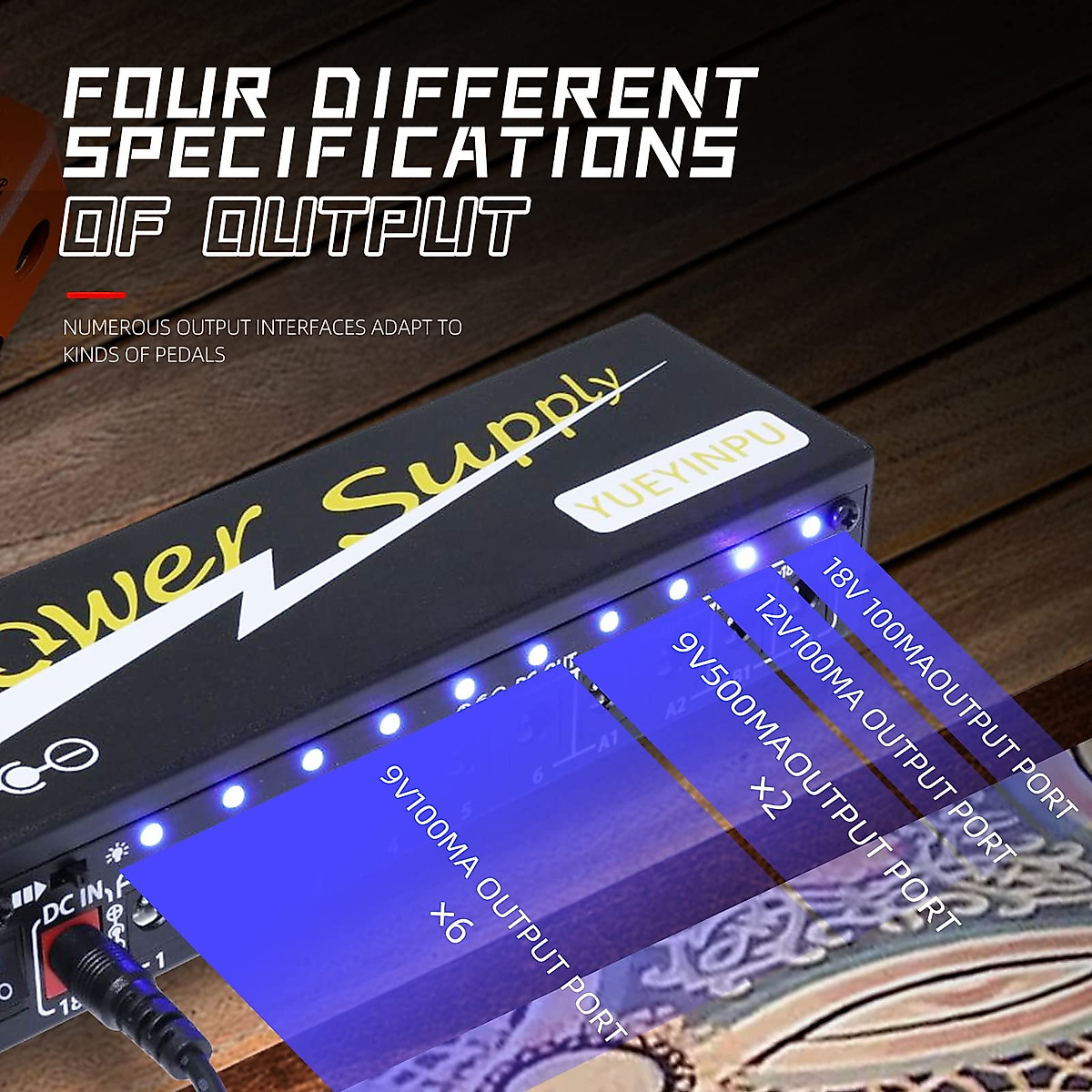 Yueyinpu Power Supply for Guitar Effect Pedals 10 Isolated DC Output 9V/12V/18V for Effect Pedal with Separate Short-Circuit Protection