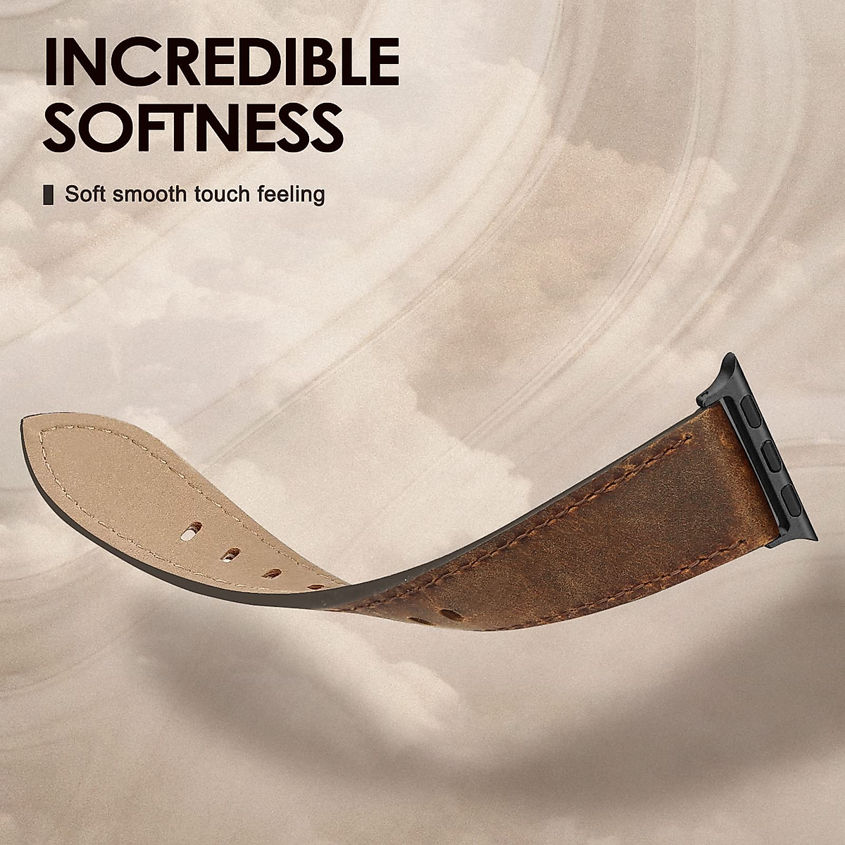 SWEES Leather Band Compatible with Apple Watch Bands 46mm 45mm 44mm 42mm (Series 1/2/3) Men Women, Vintage Genuine Leather Replacement Wristband for iWatch Series 10 9 8 7 6 5 4 3 2 1 SE Retro Walnut