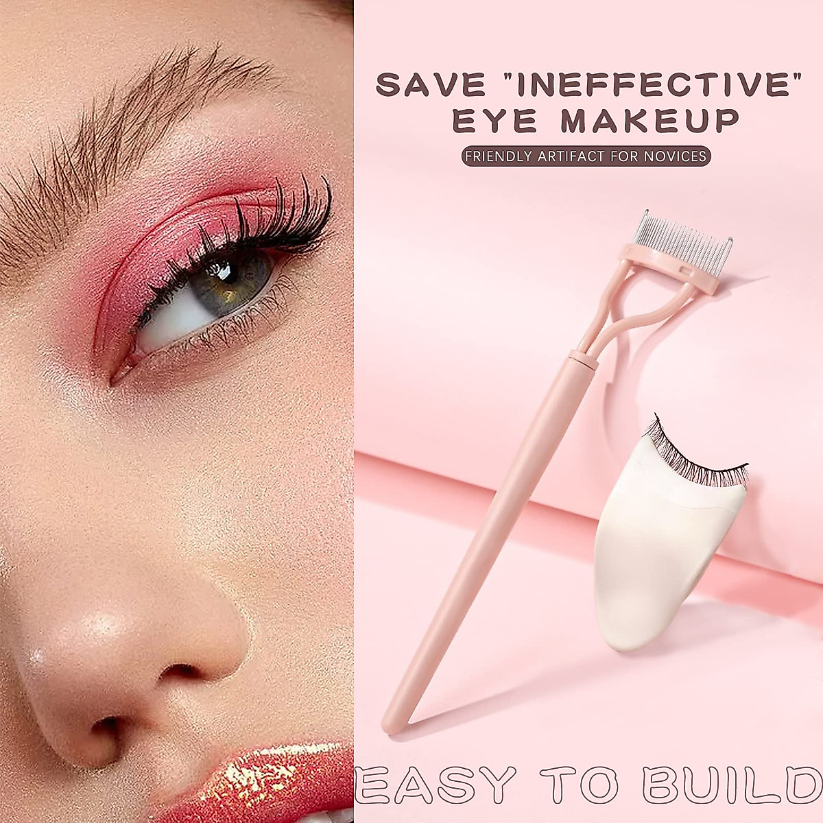 HOSAILY Lashes Buddy False Eyelash Applicator Tool Kit Eye Lash Comb Eyelashes Separator Curler Lash Clip Tweezers Eye Makeup Tool 2 Pack Fake Eyelashes Buddy Tool More Convenient to Wear Lashes