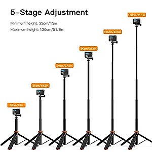 UURig Extendable Selfie Stick Tripod for GoPro Max Hero 10 9 8 7 6 5 4, DJI Osmo Action, Insta 360 One R and More Action Camera（50.7''）