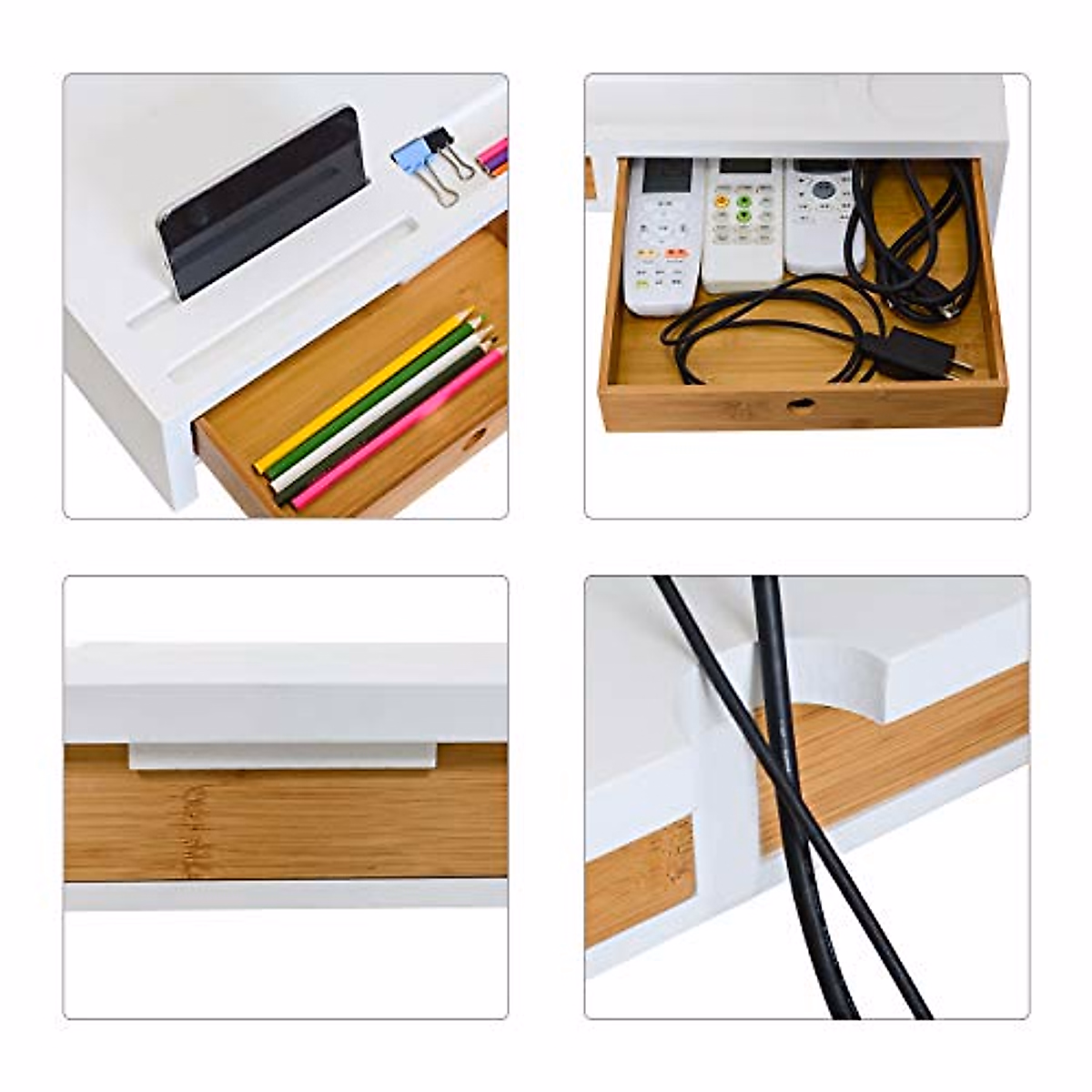 Computer Monitor Stand with Drawers - White Wood Laptop Screen Printer TV Riser 22.05L 10.60W 4.70H inch, Desk Organizer in Home&Office