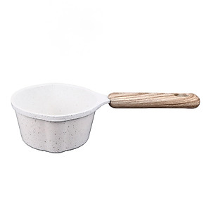 Kitchen Stovetop Sauce Frying Pan, Aluminum Nonstick Sauce Pot with Pour Spouts and Wooden Handle for Pouring Oil Heating Boiling Milk Frying Eggs (White)