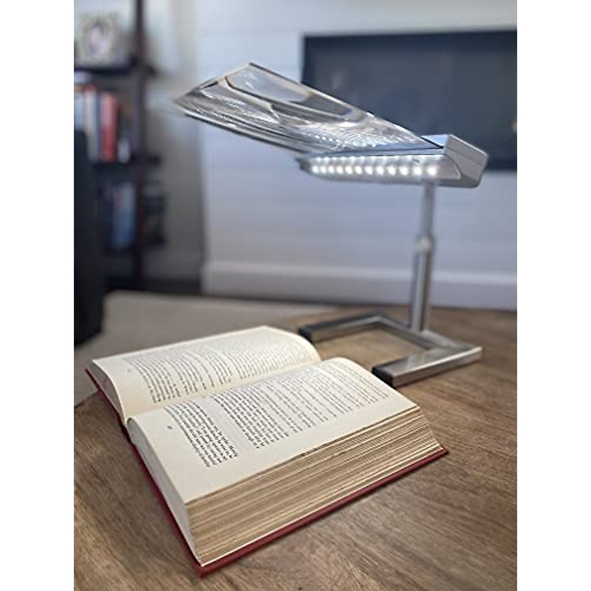 daylight24 Table Top Full Page Magnifier LED Desk Lamp, Silver - Ideal for Reading, Hobby and Crafting with LED Light Strip for Optimal Visibility, 10 inch (202055-05)