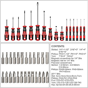 XOOL 42PCS Magnetic Screwdriver Set with Tray, Torx Phillips Flat Hex Pozi Non-Slip Magnetic Tips Screwdriver Set