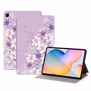 Nuouxoco Case for Samsung Galaxy Tab S6 Lite 10.4-inch Tablet 2020/2022/2024 (Model:SM-P610/P613/P615/P619) for Girls Women Multi-Angle Viewing Stand Cover Auto Wake/Sleep, Purple Flower