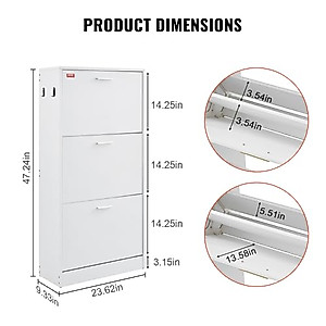 VEVOR Shoe Cabinet with 3 Flip Drawers, Shoe Storage Cabinet for Entryway, Free Standing Shoe Storage Organizer with Side Hooks for Heels, Boots, Slippers in Hallway, Living Room