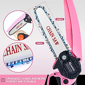 Saker Mini Chainsaw,6 Inch Portable Electric Chainsaw Cordless Pink,Handheld Chain Saw Pruning Shears Chainsaw for Tree Branches,Household and Garden(SAKER MINI CHAINSAW PINK + 2 BATTERIES + 3 CHAINS)