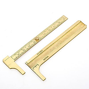 AutoE Portable 4inch/100mm Double Scales Sliding Gauge Brass Ruler Measuring Tool Mini Brass Pocket Ruler