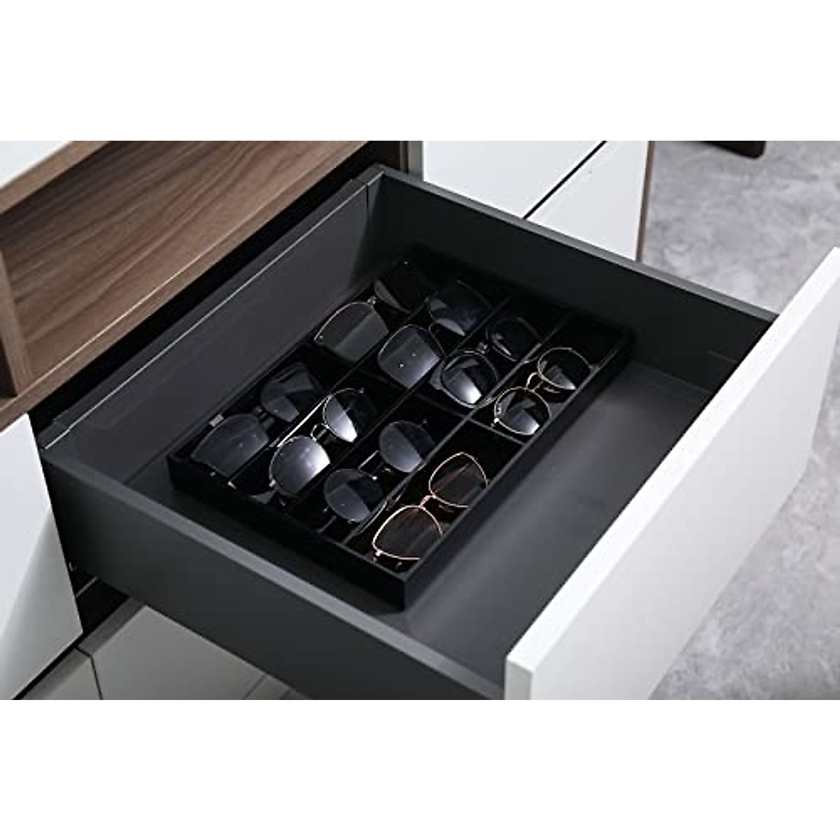 MyGift Premium Black Acrylic Tabletop Sunglasses and Eye Glasses Storage Display Case Tray with 8 Compartment Slots