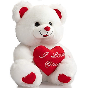 HollyHOME Teddy Bear with Heart Plush Bear That Says I Love You and Blushes LED Stuffed Toys for Girlfriend and Kids Valentine's Day 13 inch White