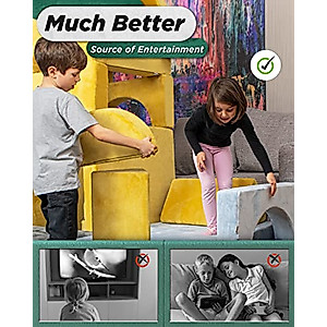 Lunix LX15 14pcs Modular Kids Play Couch, Child Sectional Sofa, Fortplay Bedroom and Playroom Furniture for Toddlers, Convertible Foam and Floor Cushion for Boys and Girls, Yellow