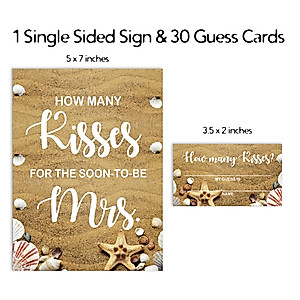 Inkdotpot 1 Sign + 30 Cards How Many Kisses for The Soon to Be Mrs White Beach Bridal Shower Game