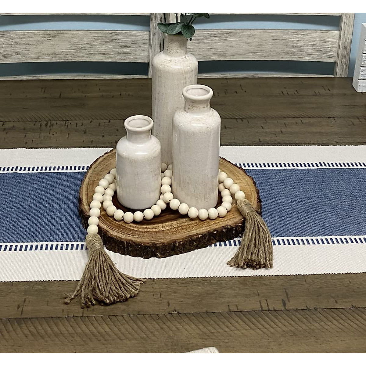 MEETYAMOR Wooden Beads, 58 Inch Farmhouse Wood Beads Garland for Boho Decor with Tassels, Christmas Garlands Rustic Country Decor for Coffee Table, Home, Living Room, Bedroom