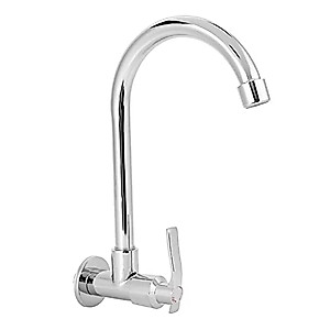 Kitchen Faucet, Water Sink Faucet Single-Tube Cold Wall-Mounted, 360° Rotatable G1/2inch Water Kitchen Tap Without Hose, Copper Outlet, Silver(Wall-Mount, No Basin Faucet)