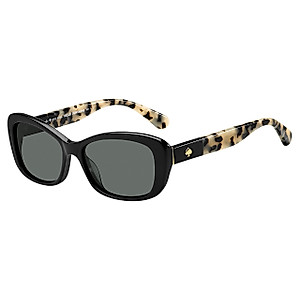 Kate Spade New York Women's Claretta Polarized Rectangular Sunglasses, Black Havana, 53 mm