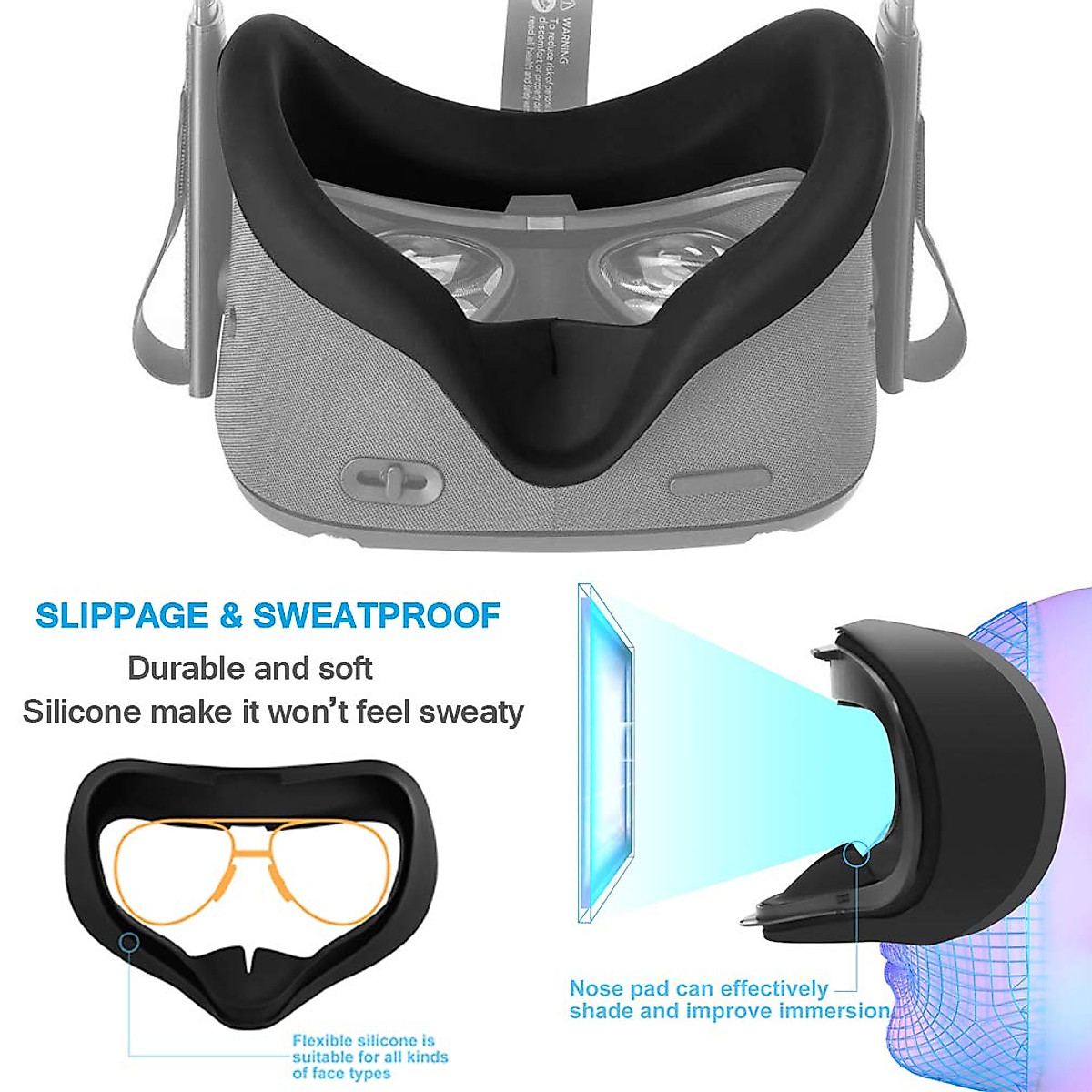 VR Face Pad Face Mask + Earphones + Carrying Case 3 in 1 Accessories Set Compatible with Oculus Quest