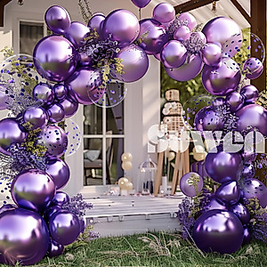 SUWEN Metallic Purple Balloons and Confetti Balloons 18/12/10/5Inch Different Sizes 60PCS Set Shiny Latex Helium Dark Purple Balloon for Birthday Party Graduation Anniversary Decorations