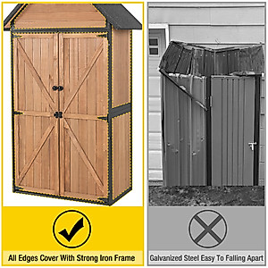 Aivituvin Shed Outdoor Storage Cabinet with All-Around Strong Metal Frame Wooden Tool House with Adjustable Shelfs and Floor,Waterproof Roof (Brown)