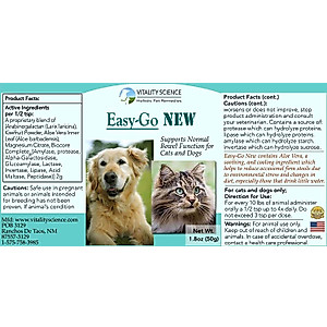 Vitality Science Easy-Go Supplement for Cats and Dogs | Supports Normal Bowel Function | Relieves Constipation | Promotes Healthy Digestive System | Easy to Digest | 100% Natural & Additive Free (50g)