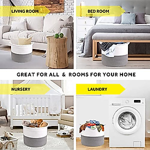 18 x 18 x 14'' Large Cotton Rope Storage Laundry Basket Woven Blanket Storage Basket Collapsible Storage Bins, Decorative Canvas Storage Baskets with Handle for Cloth Dog Toy Clothes Baby Pillows