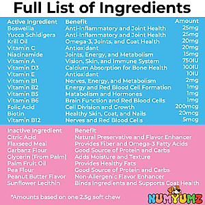 Numyumz Natural 15-in-One Complete Daily Multivitamin Dog Chew Supplement - Joint Health, Omega-3 Fatty Acids, Vitamins, Immune Support - Tasty Treats for Healthy Coat, Skin, Bones - 90 Soft Chews