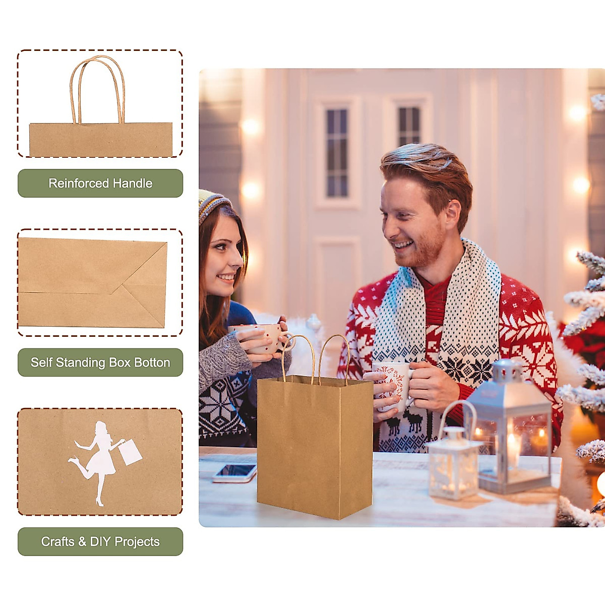 Brothersbox Brown Paper Bags with Handles Bulk 100PCS Kraft Paper Bags, 8 * 4.76 * 10 Inch Medium Craft Paper Gift Bags for Birthday Party Grocery Retail Shopping Business