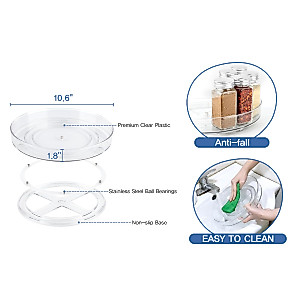 Goramio 10.6" Lazy Susan Organizer with 5 Removable Bins, Clear Plastic Divided Crazy Susan Lazy Susan Turntable, for Fridge Cabinet Refrigerator Kitchen Pantry Organization and Storage