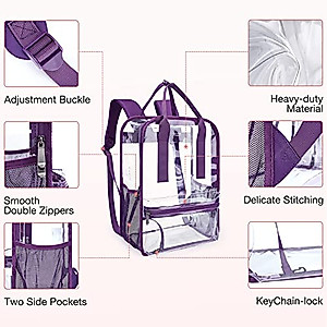 mommore Heavy Duty Clear Backpack Durable See Through Bookbags for Work (Purple, Large)