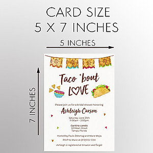 Taco Bridal Shower Invitations Fiesta Wedding Invite Taco Bout 'Bout Love Customizable Printed Personalized Cards (12 Count)