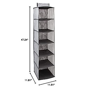 Simplify 6 Shelf Hanging Closet Organizer, Space Saver, Sweater & Clothing Shelves, Breathable Material Keeps Away Dust & Odors, Grey (26606-GREY)