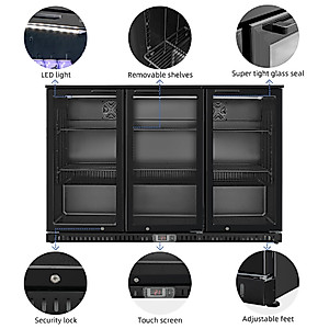 BLUELINETECH Back Bar Cooler, 3 Glass Door Commercial Beverage Cooler Undercounter Refrigerator with LED Lighting, 11.5 cu.ft, 53” Wide