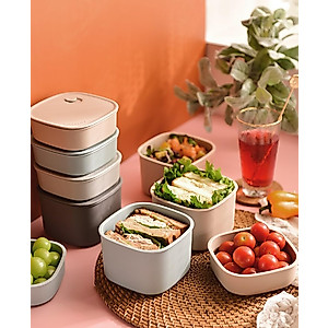 Invisioncorp 3 Set, Kitchen Microwave 27oz Food Storage Containers Set with Lid, Reusable Meal Prep Canister for Refrigerator, Freezer Oraganizer, Dishwasher Safe, Made in Korea (Light Gray)