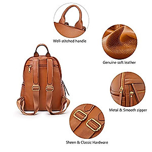 Kattee Genuine Leather Backpack Purse for Women Multi-functional Elegant Daypack Soft Leather Shoulder Bag Office, Shopping, Trip - Brown