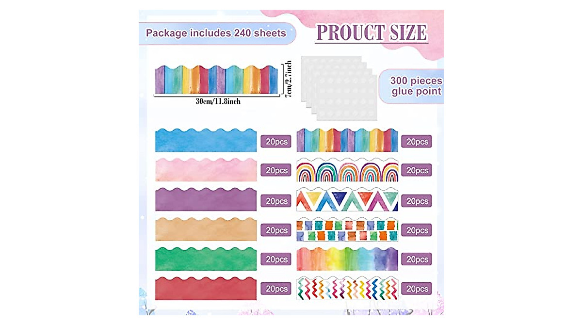 240 Pcs Rainbow Bulletin Board Borders for Classrooms
